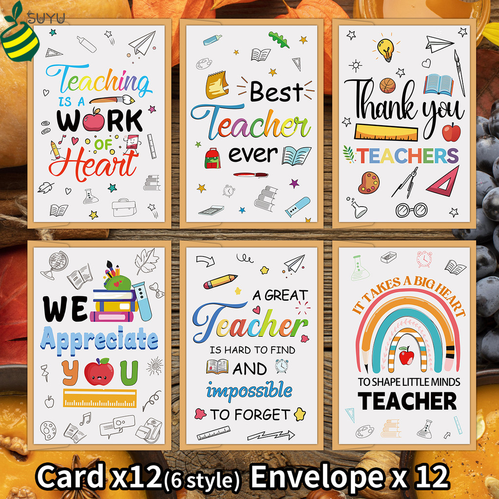 12pack Teacher Appreciation Thank You Cards with Envelopes, Colorful ...