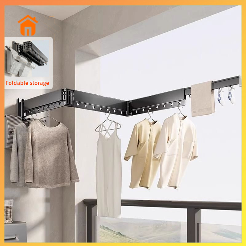 Folding drying rack telescopic indoor wall hanging clothes drying rod ...