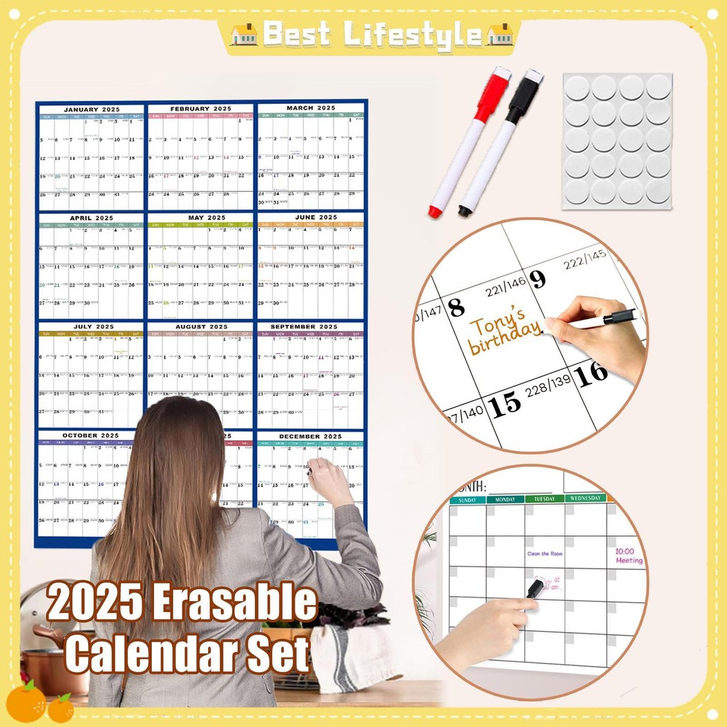 2025 Erasable Calendar 2025 Calendar Planner for Wall 12 Month Wet Dry ...