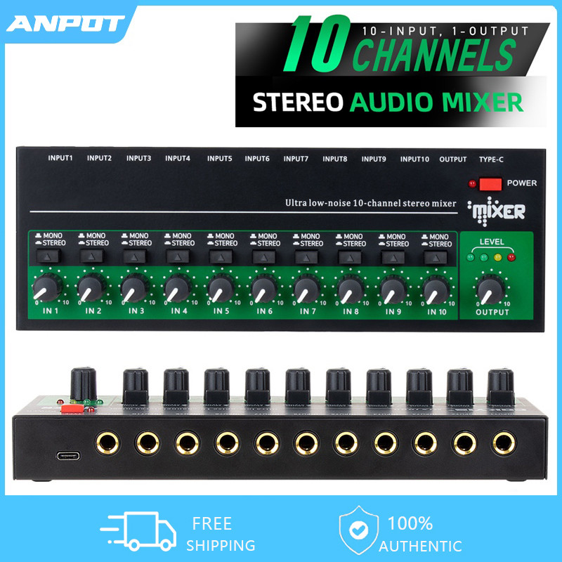 10 Channel Mixer Ultra Low Noise Stereo Line Mixer Mini Professional ...
