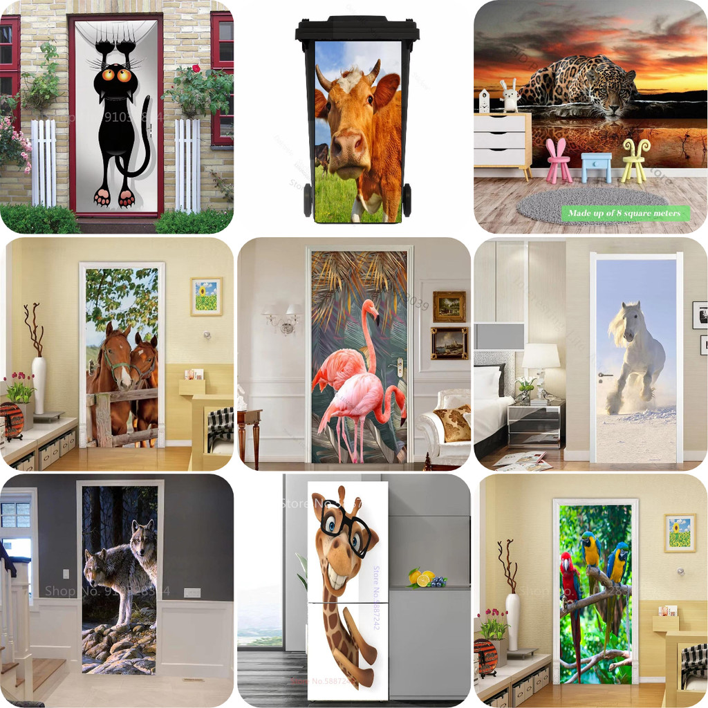 Animal Style Door Stickers Detachable Wallpaper Living Room Bedroom ...