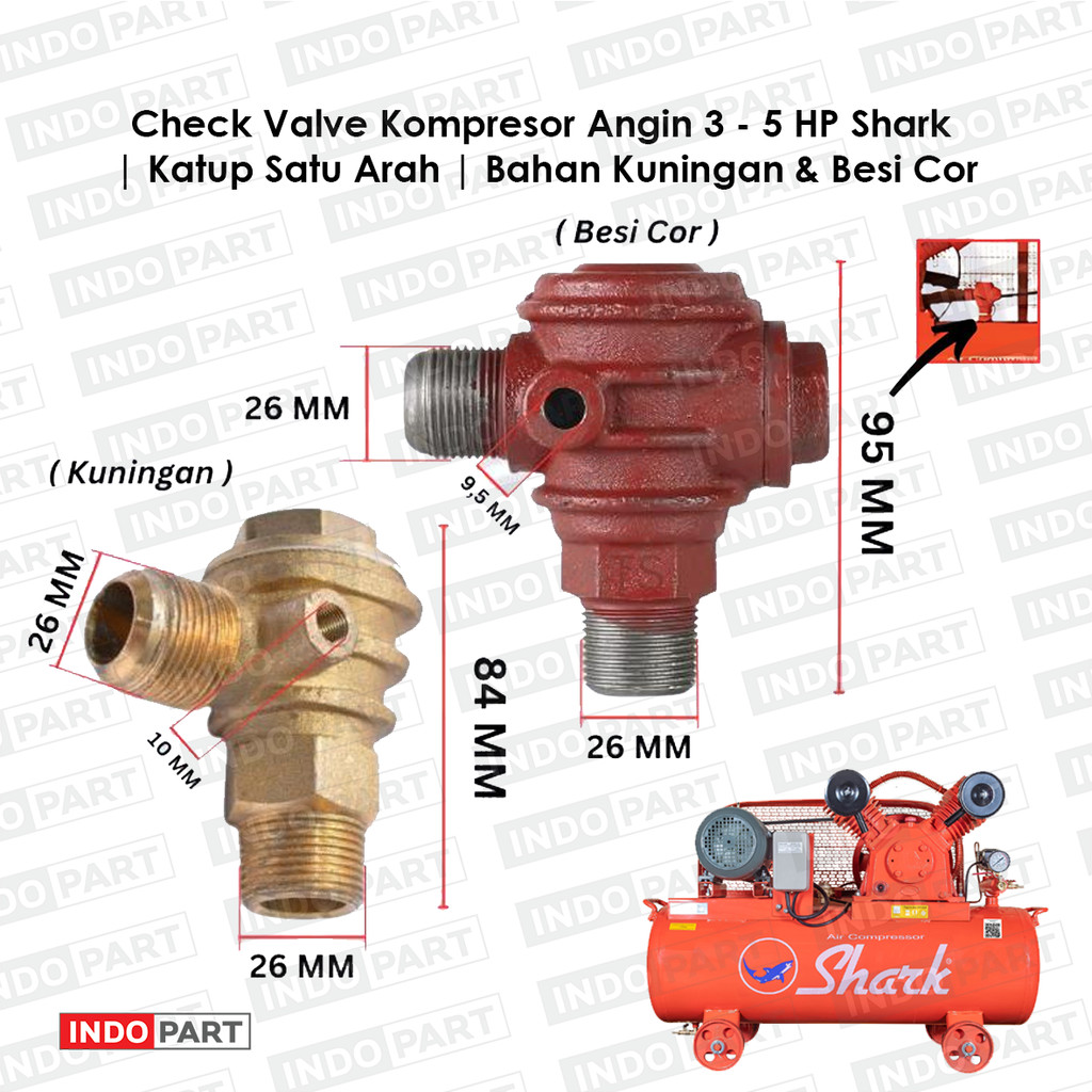 Shark 3 - 5 HP Compressor Check Valve | One Way Valve | Brass & Cast ...
