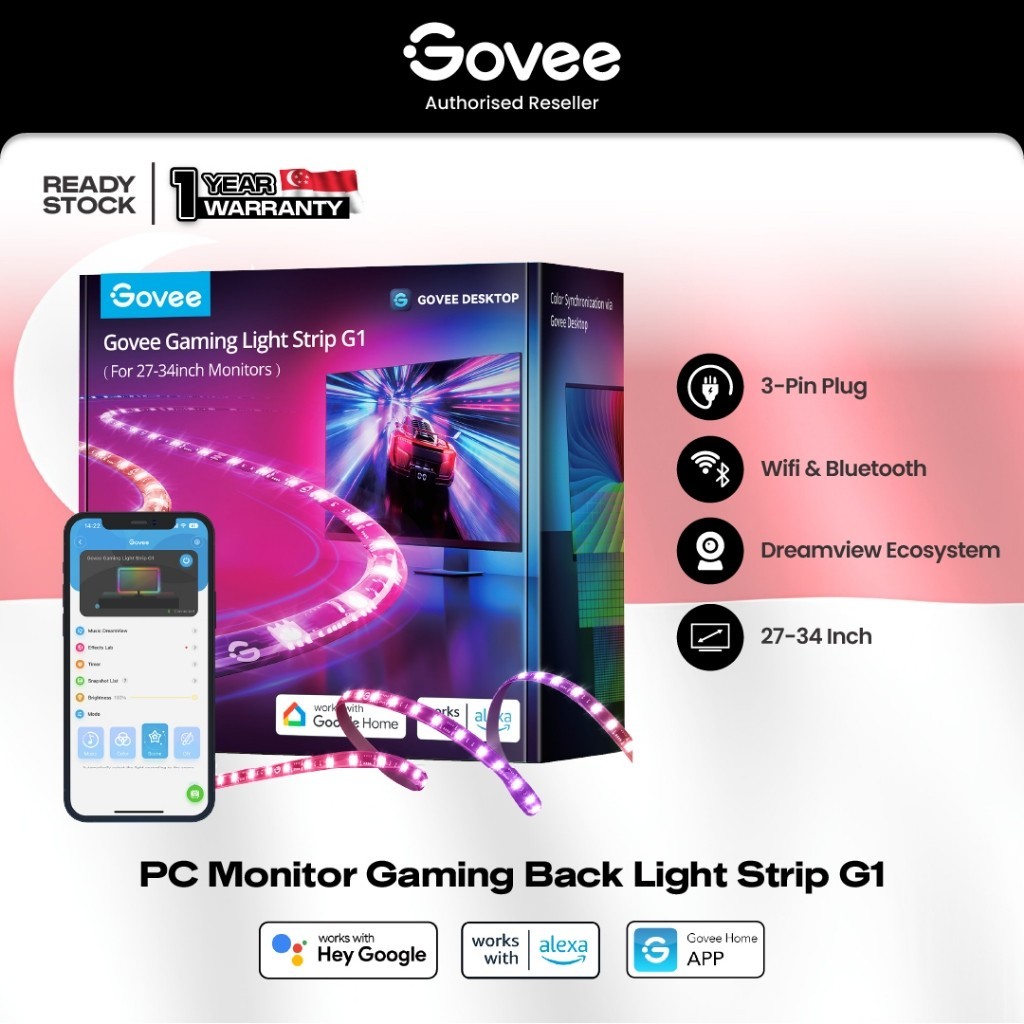 Govee PC Monitor Gaming Backlight Strip G1 Monitor Backlight for 27 ...