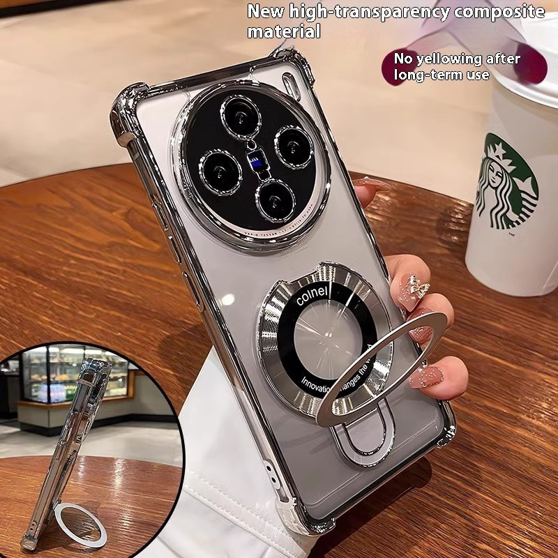 Luxury Plating Transparent Magnetic Ring Bracket Hard Case For Vivo X200 Pro Mini X200 Pro X100 ...
