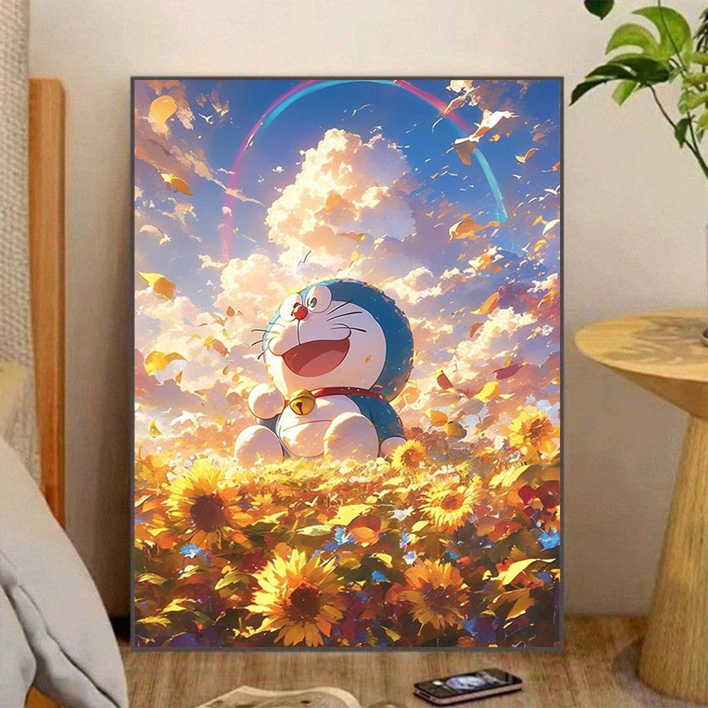 ACANDYL Paint By Numbers Kit, Doraemon in Flower, 40x50cm Framed, DIY ...