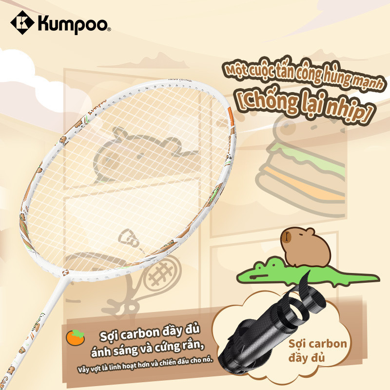 Kumpoo Capybara 4U Badminton Racket (82g) Head Heavy Balance Carbon ...