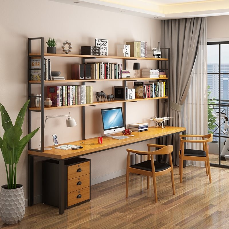 Q-6/Nordic Solid Wood Desk Bookshelf Integrated Combination Computer ...