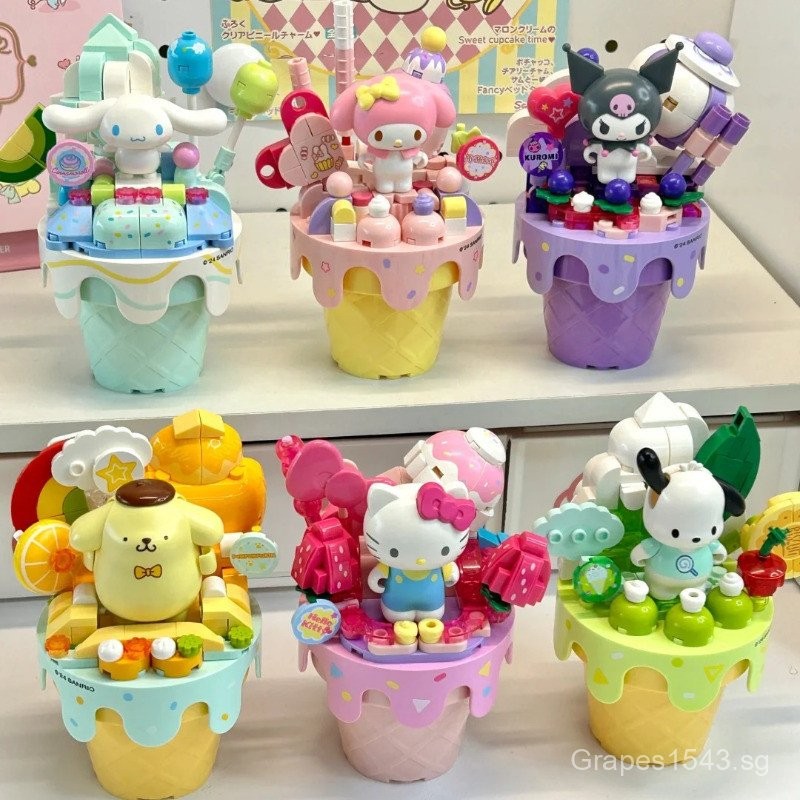 New Keeppley Sanrio Building Blocks Hello Kitty Kuromi Pochacco Cinnamon Ice Cream Cone Splicing ...
