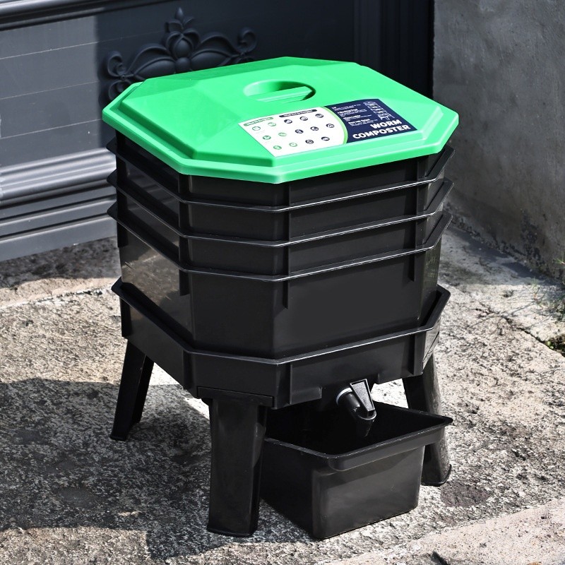 4-Tier Tray Compost Bin Outdoor Multifunction Composter Large Capacity ...