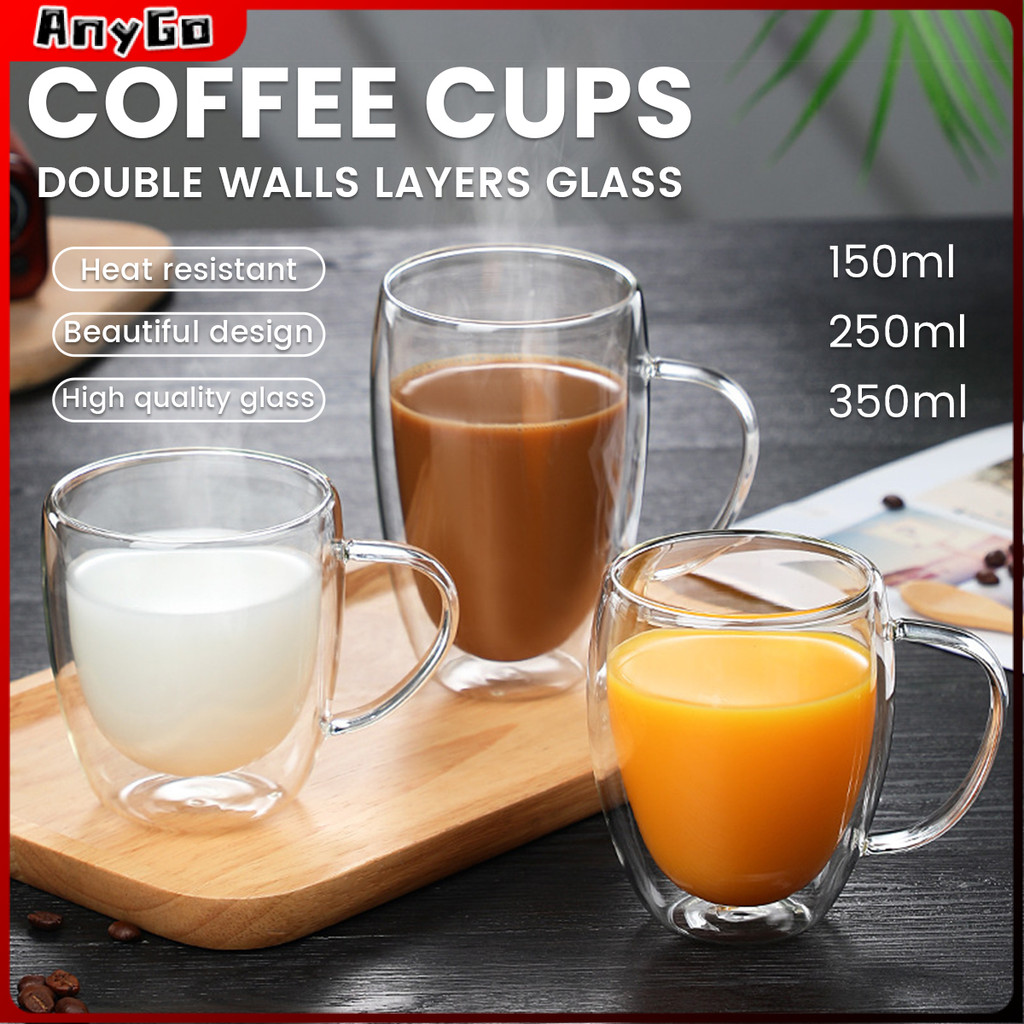 Transparent Double Wall Glass Cup Coffee Mug Heat Resistant Cup With ...