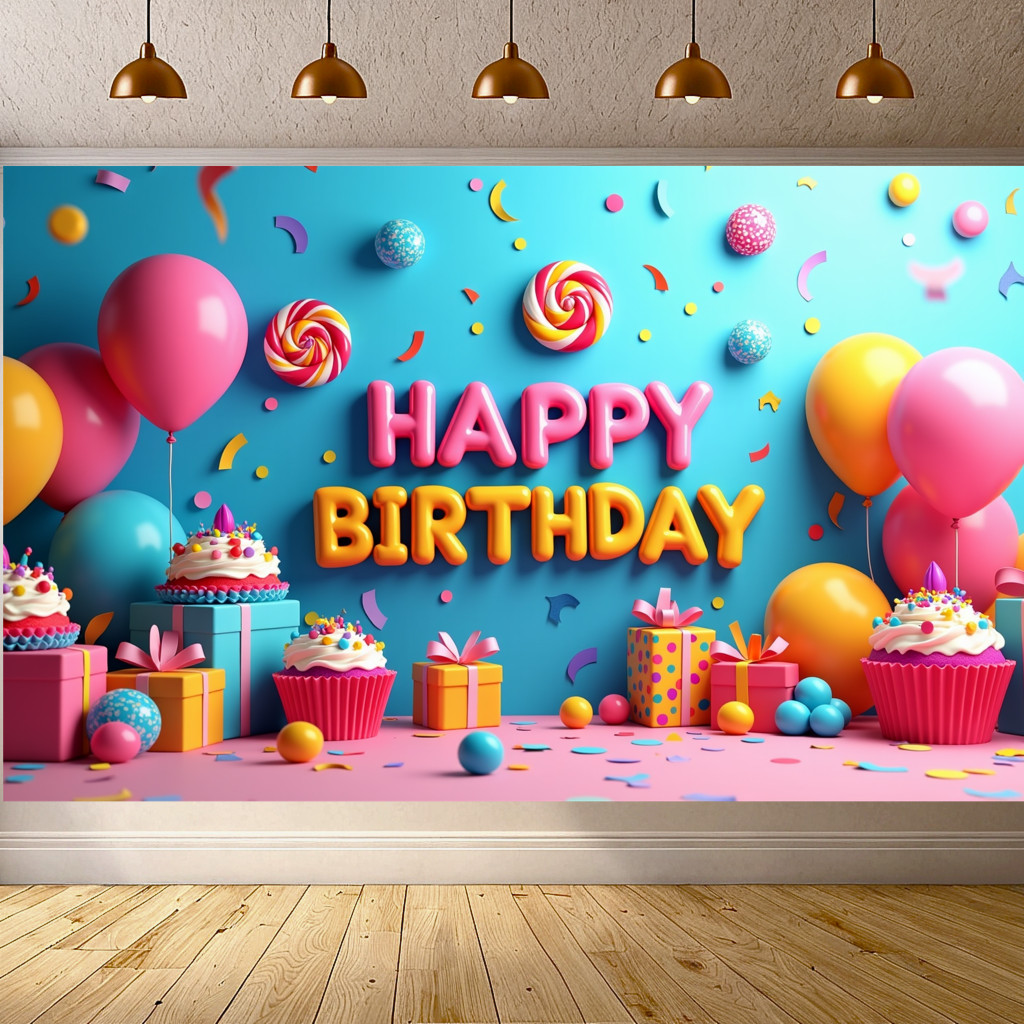 Happy Birthday Background Party Banner Cake Decorations Lollipop ...