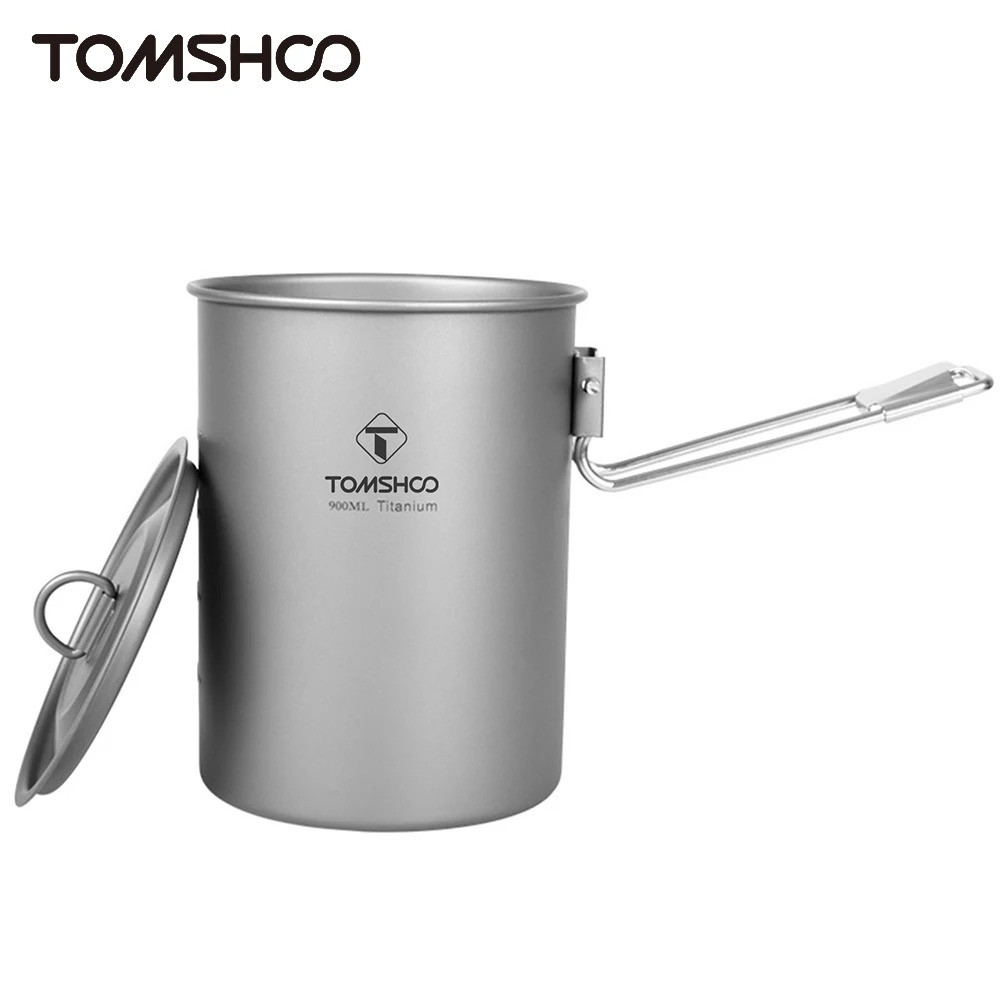 Tomshoo 900ml Titanium Pot w Lid Folding Handle Portable Cookware ...
