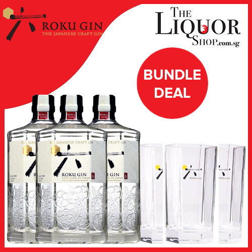 Bundle of 3 Bottles Roku Gin 700ml Free 3 x Highball Glasses | Shopee ...