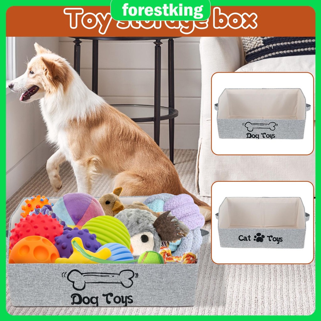 Dog Toy Box Collapsible Cat Toy Basket Large Capacity Portable Dog Toy ...