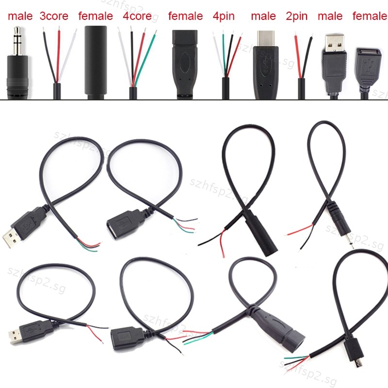 2-pin 4-pin Data Line Micro USB 2.0 Type-C AUX Mono Connector Power ...