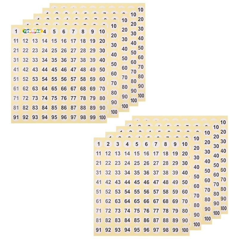 100 Sheets Number Labels Stickers 1-100 Numbers Round Stickers 0.4 Inch ...