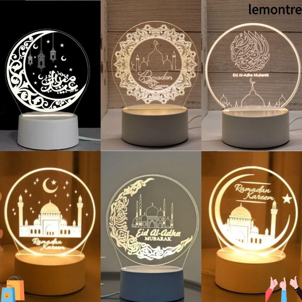 LEMONTRE Eid Mubarak LED Lamp, Light Ornament Moon Star LED Night Light ...