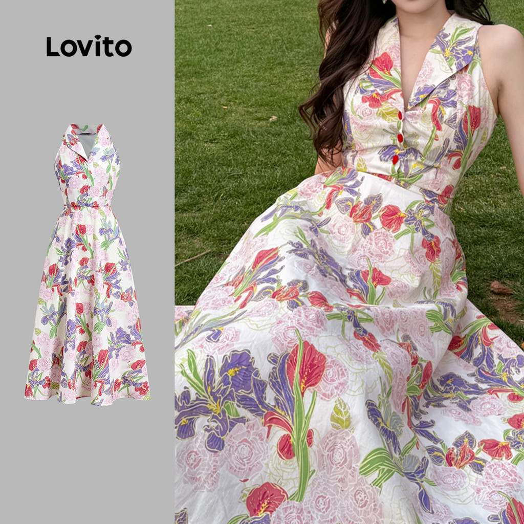 Lovito Elegant Dress Button Front Resort Style Spring/summer Dress for ...