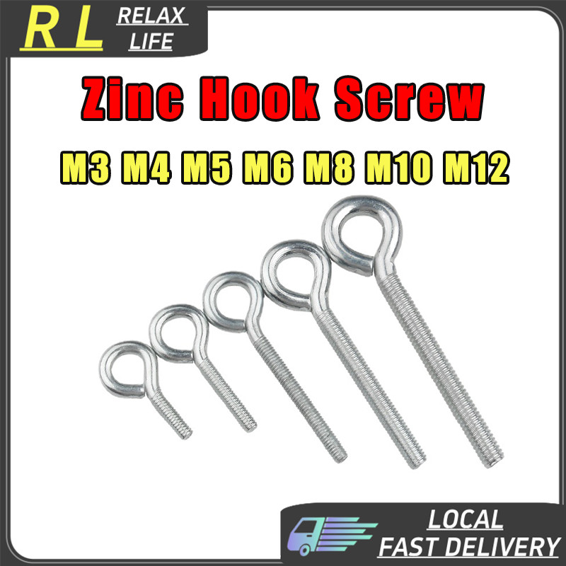 【RL】 Zinc Hook Screw Galvanized Ring Hooks Screws M3 M4 M5 M6 M8 M10 ...