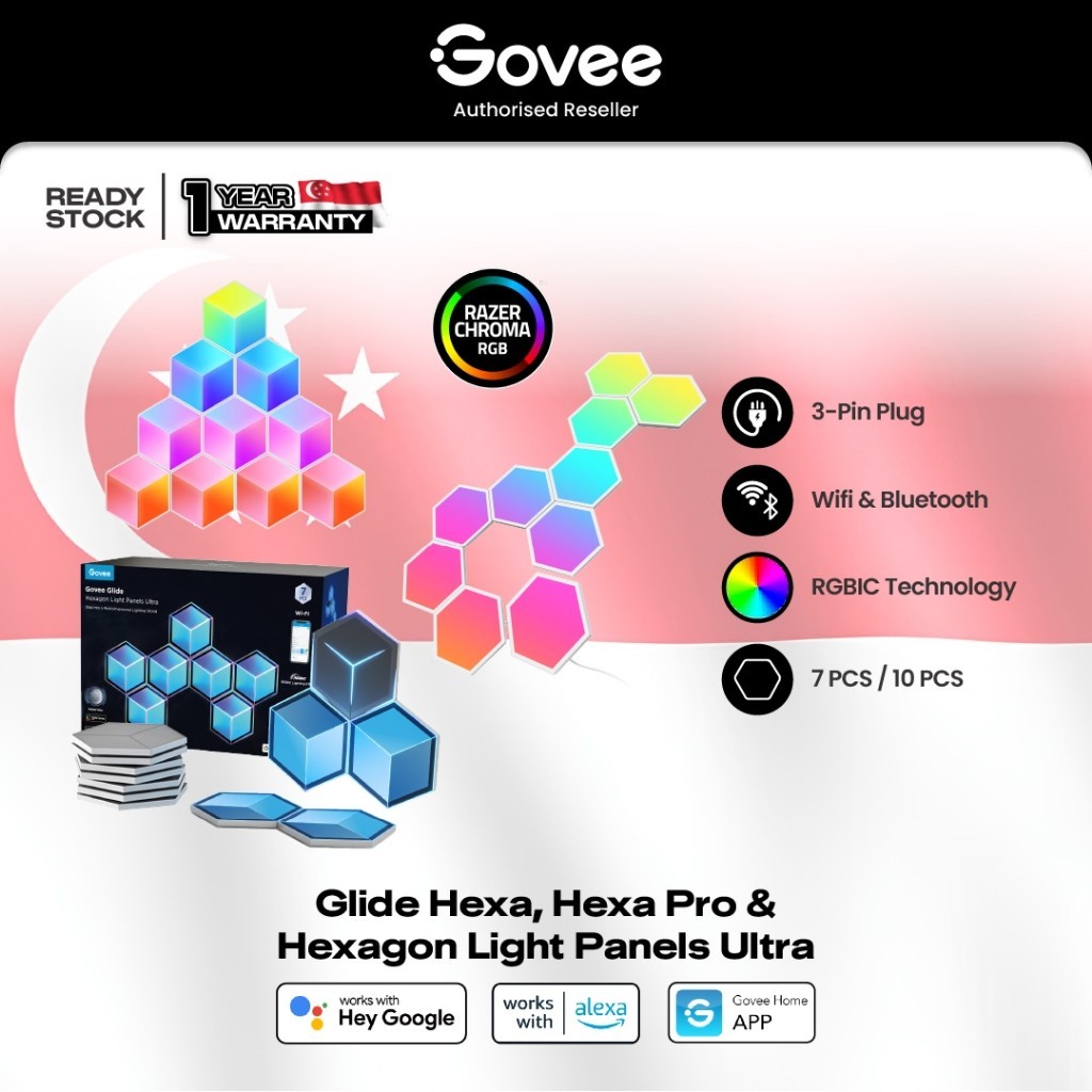 Govee Hexa/Hexa Pro Smart Hexagon Wall Lights Wifi Gaming Light (10 Pcs ...