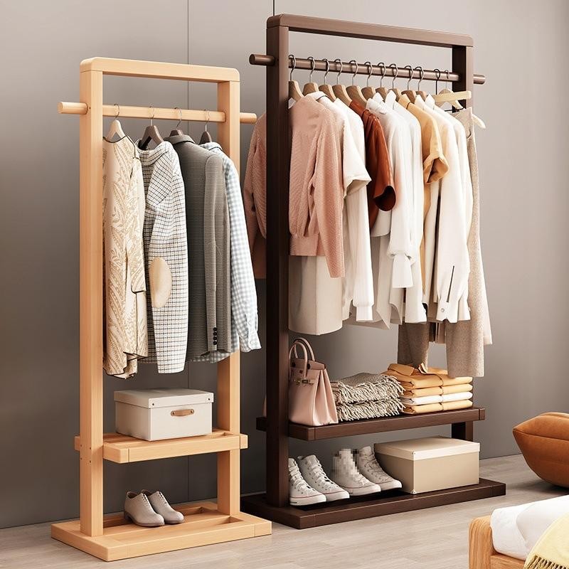 [48H Shipping] Solid Wood Clothes Hanger Floor Clothes Rack Bedroom ...