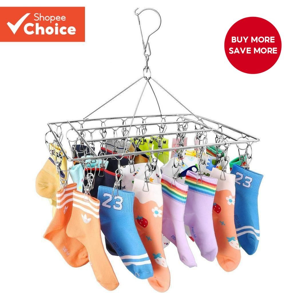 Stainless Steel Sock Drying Rack - Rotating Windproof Hanger with 20/30 ...