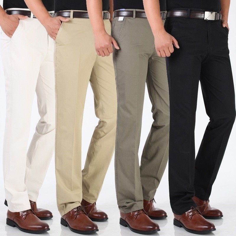 Men's 100% Cotton Straight Formal Pants Office Wear Long Trousers ...