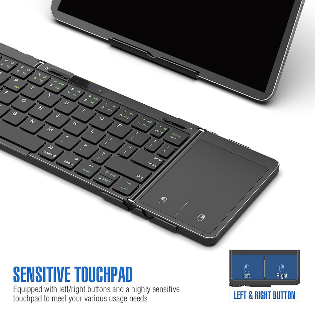 Jomaa Foldable Bluetooth Keyboard with Touchpad Wireless Folding Travel ...