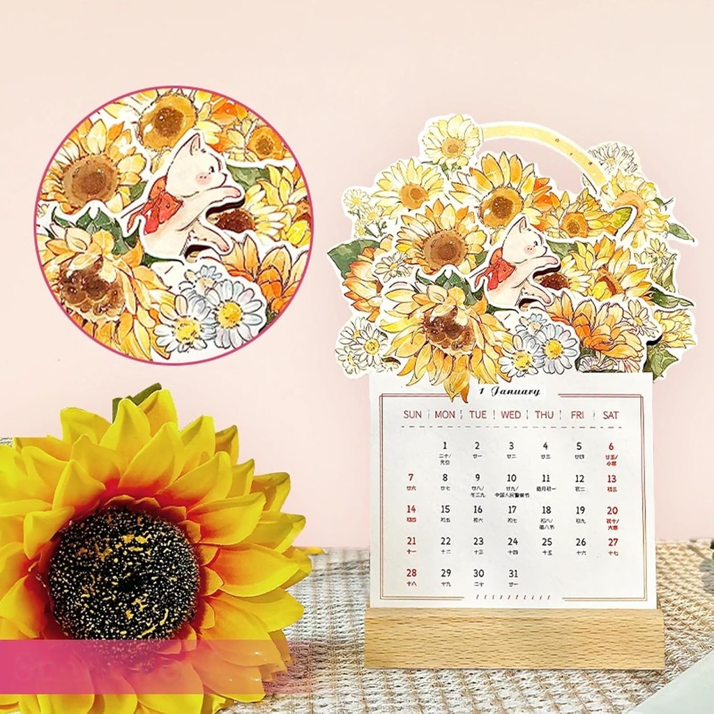 2025 Small Desk Calendar Bloomy Flower Calendar Stand up Desk Calendar ...