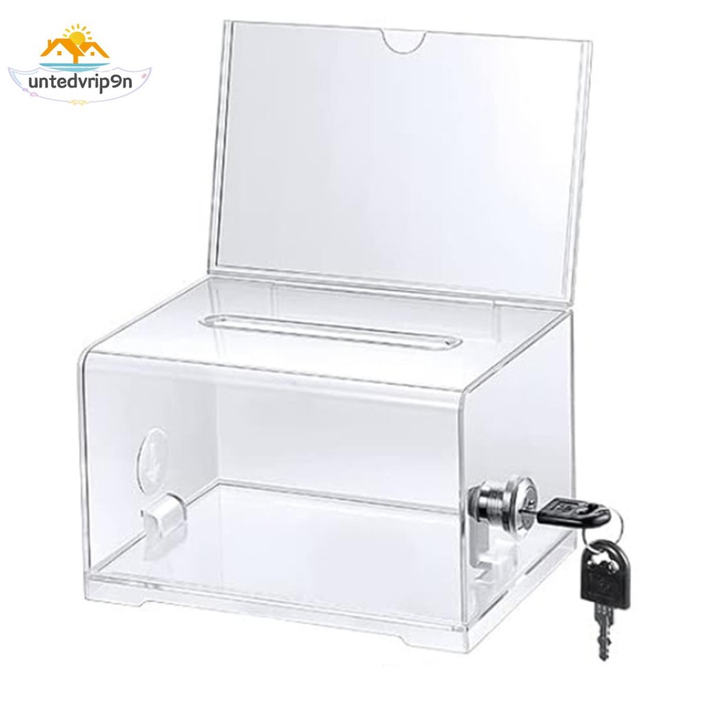 1 Pack Donation Box with Lock Clear Ballot Box with Sign Holder ...