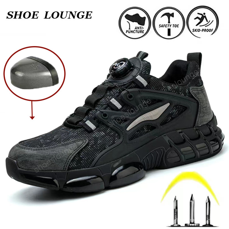 Non lace labor protection shoes men's rotating button work shoes ...