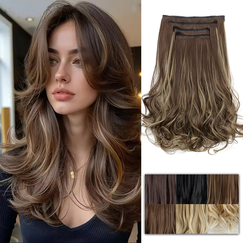 4Pcs/Set 35cm Short Wavy Curly Hair Extension Clip-in Wig 14" Invisible ...