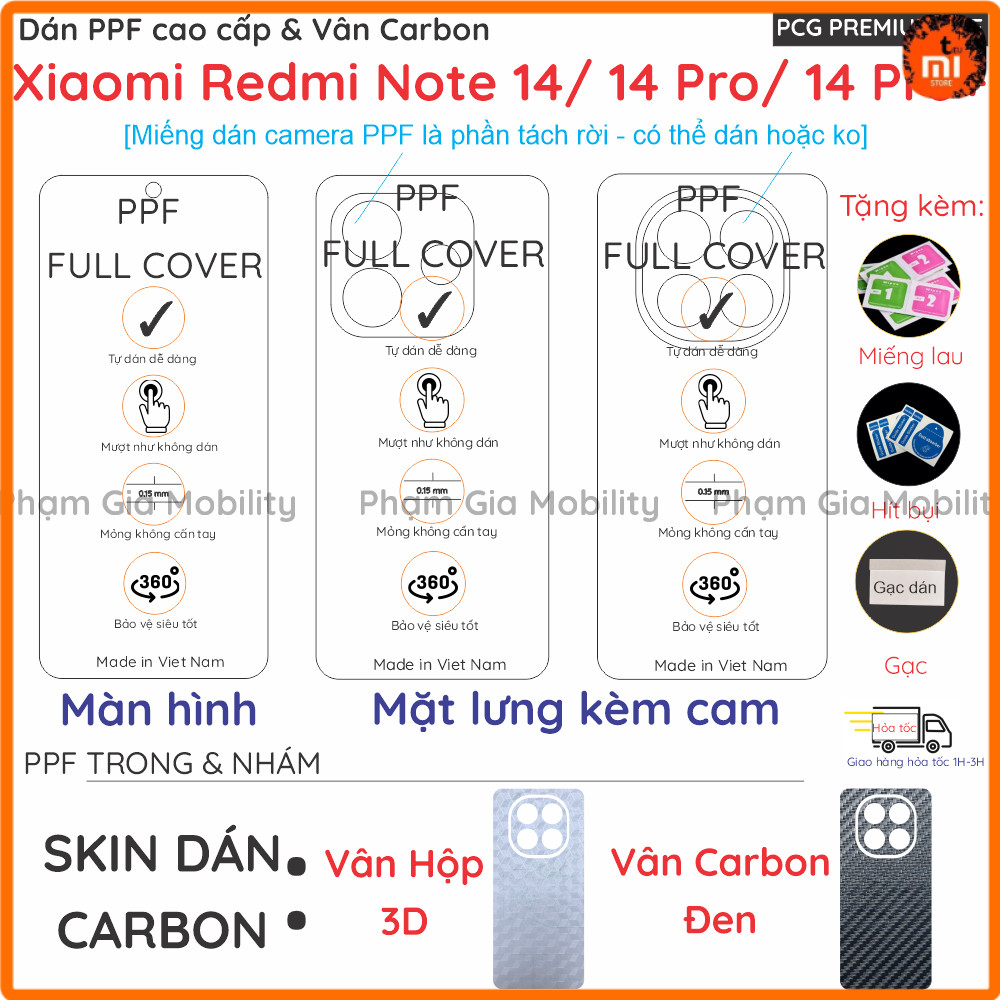 Ppf & Carbon Texture Sticker for Xiaomi Redmi Note 14 5G/ Note 14 Pro ...
