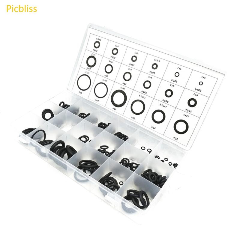 Picbliss Pack of 225 Black Rubber O Rings Assortment Set Gaskets ...