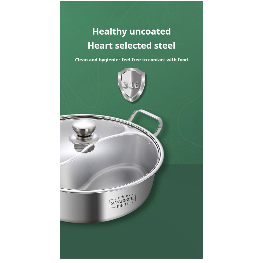 [SG Stock] 316-Stainless Steel Yuan Yang Non-Stick One-Body Steamboat ...