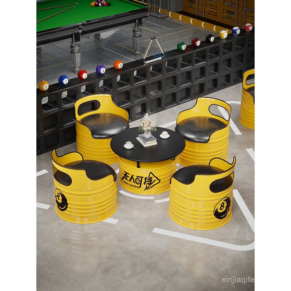 Billiard Hall Tube Industrial Style Table and Chair Combination Retro ...
