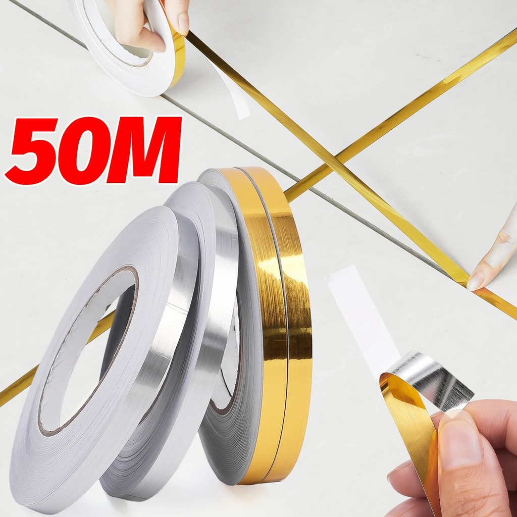 50M/Roll Gold Silver Tile Tape - Waterproof Floor Ceiling Sealing Tape ...