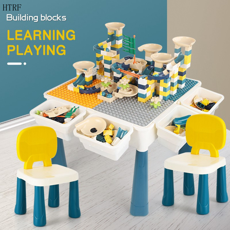 Multi Function Kids Building Blocks Table Chair Set Table Activity Desk Study Table Educational ...