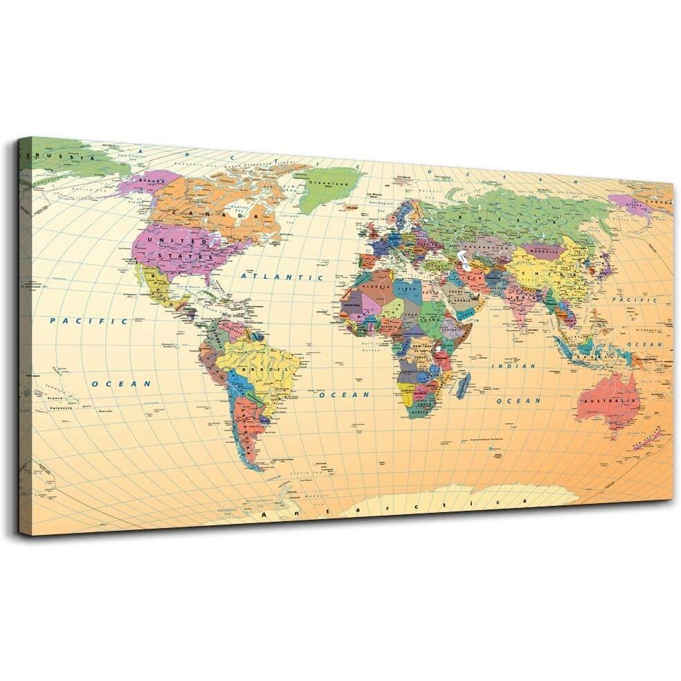 Vintage World Map Premium Canvas Art Print Office Wall Art Decor Canvas ...
