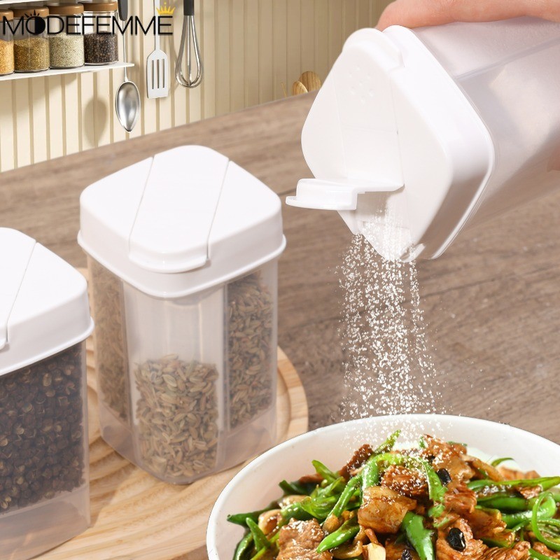 Double Lids Seasoning Container Box - Kitchen Spice Plastic Storage ...