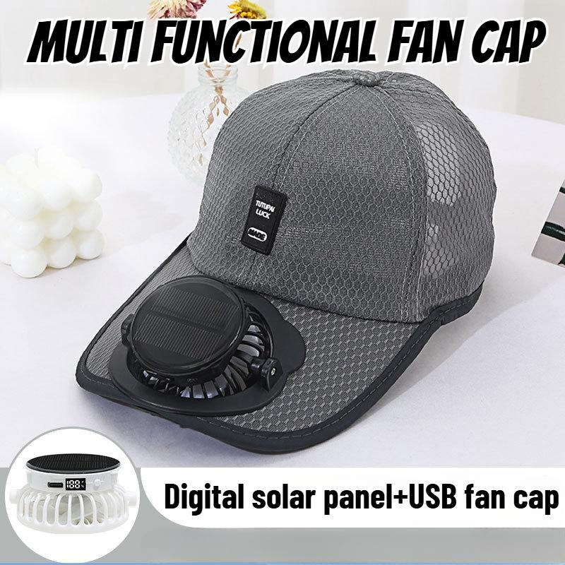 Summer Outdoor Solar Fan Cap USB Rechargeable Anti-UV Breathable Hat ...