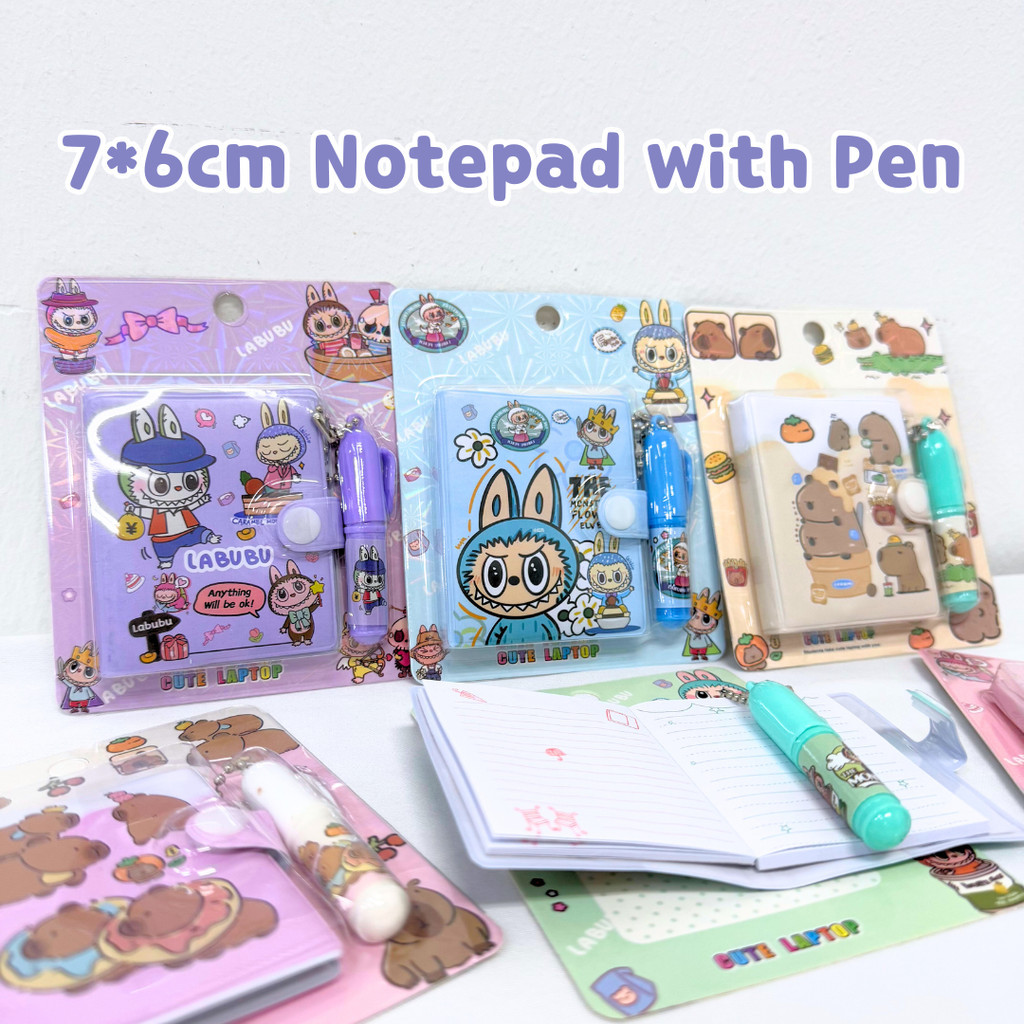 TOYSSAFARI Cute Mini 7*6cm Pocket Notepad and Pen Capybara Labubu ...