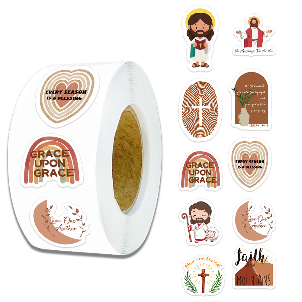 500 pcs 10 images Jesus Christ Stickers Roll/Stickers Tape | Shopee ...