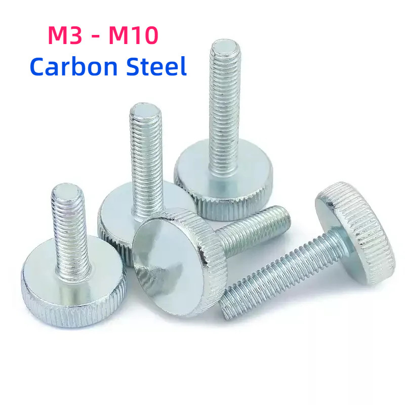 M3 M4 M5 M6 M8 M10 Zinc Plated Carbon Steel Knurl Flat Head Hand Tighten Thumb Screw Curtain ...