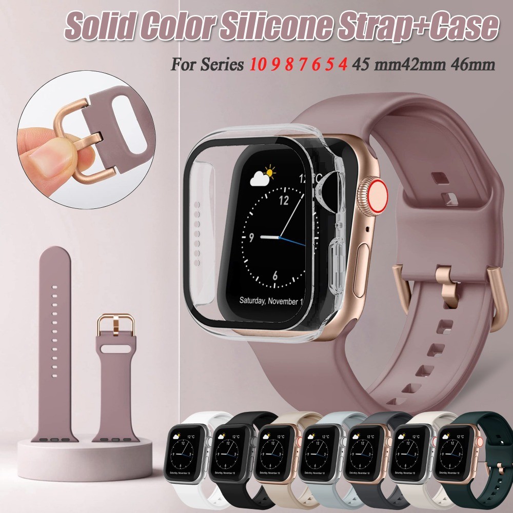2 in 1 Silicone Strap+Case For iwatch Series 10 8 7 9 SE 5 6 4 45mm 44 ...