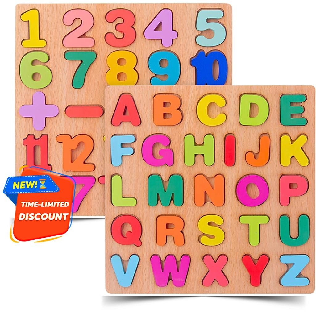 Colorful Wooden Alphabet Number Puzzles for Kids, Smart Matching ...