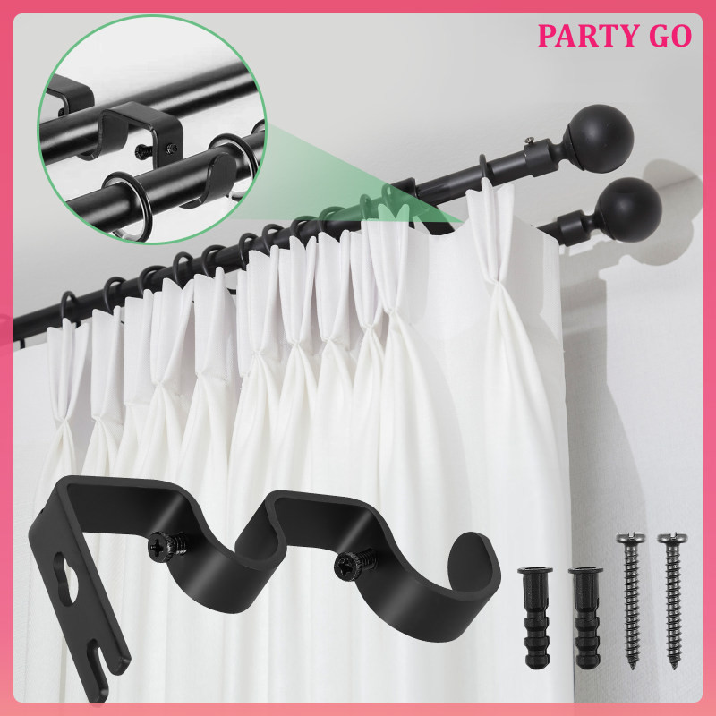 VOSAREA 2pcs Double Curtain Rod Holder Curtain Double Rod Brackets ...