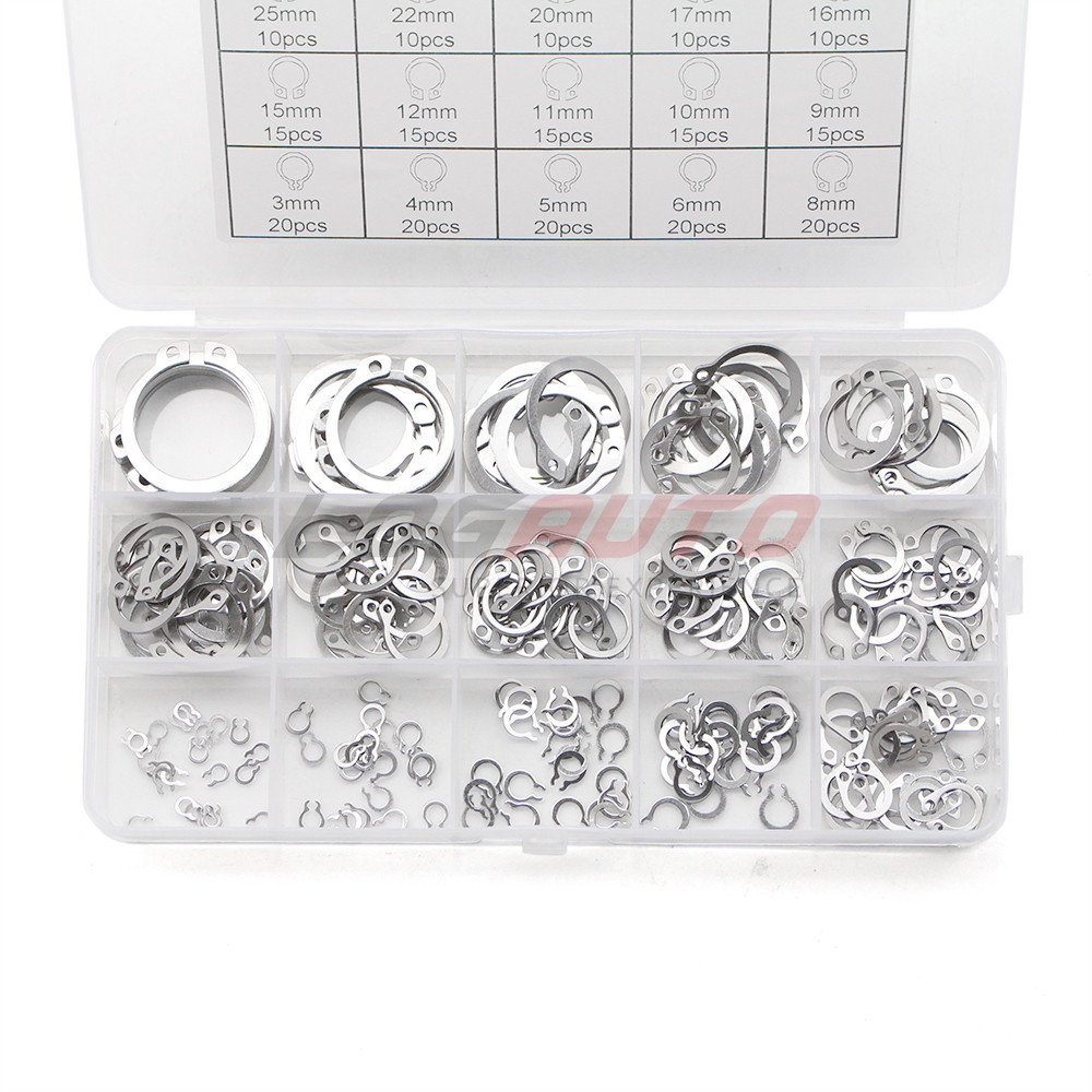225 Pieces C type External Circlip 304 Stainless Steel C-Clips Ring ...