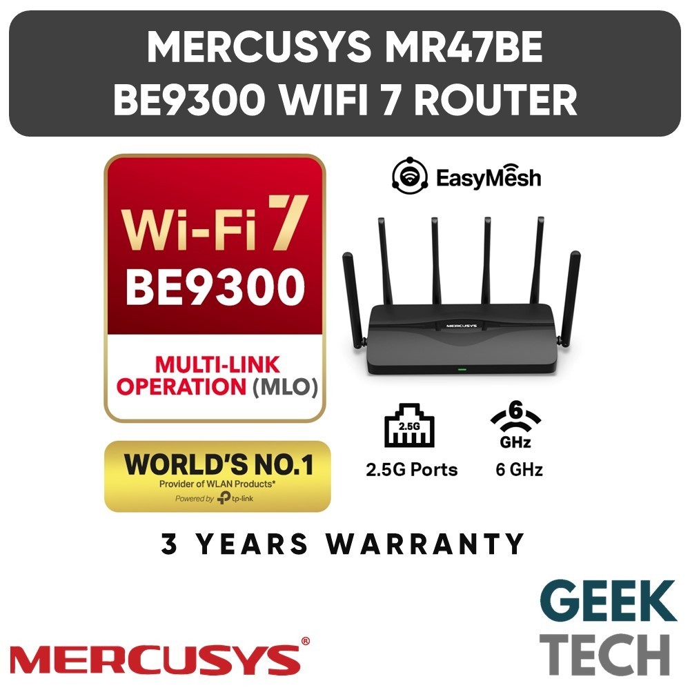 Mercusys BE9300 Wi-Fi 7 Tri Band Router MR47BE 6x High-Gain Antennas ...