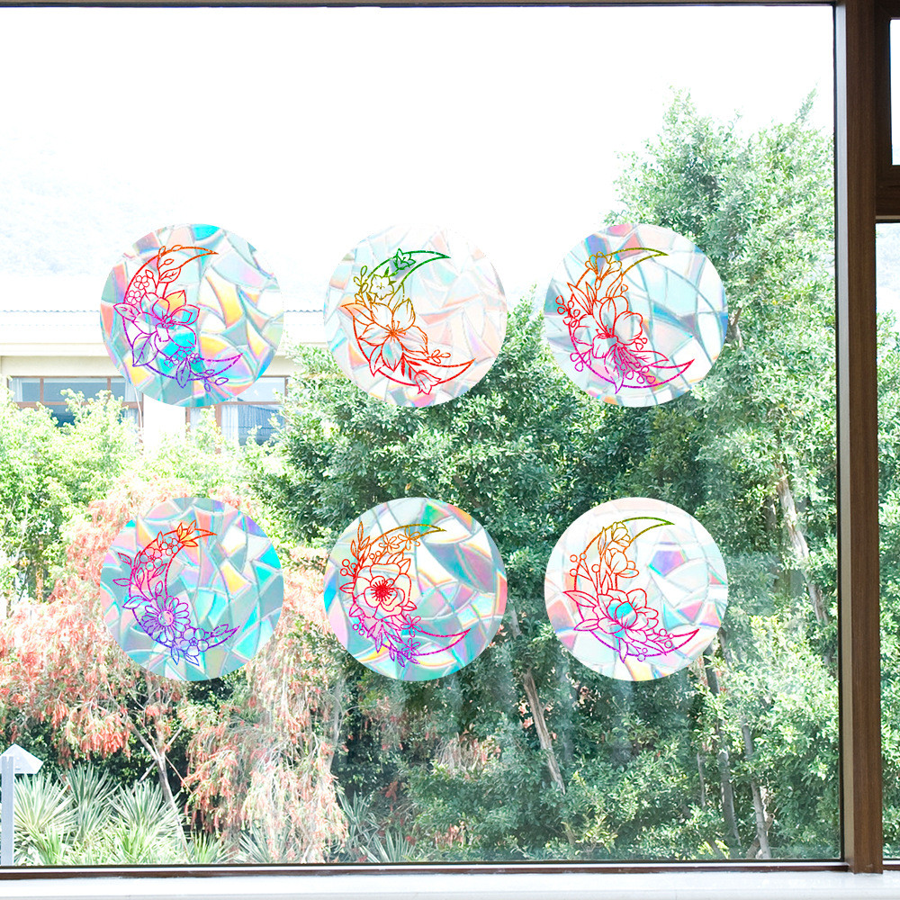 RPS048 Crescent Flower Rainbow Prism Electrostatic Glass Sticker PVC ...
